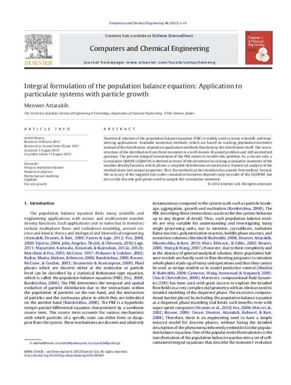 (PDF) Integral formulation of the population balance equation: Application to particulate ...