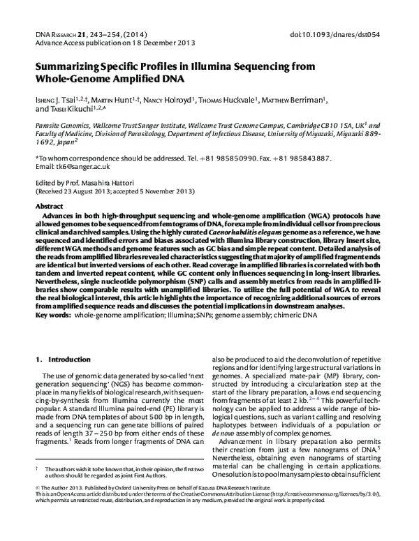 (PDF) Summarizing Specific Profiles in Illumina Sequencing from Whole-Genome Amplified DNA