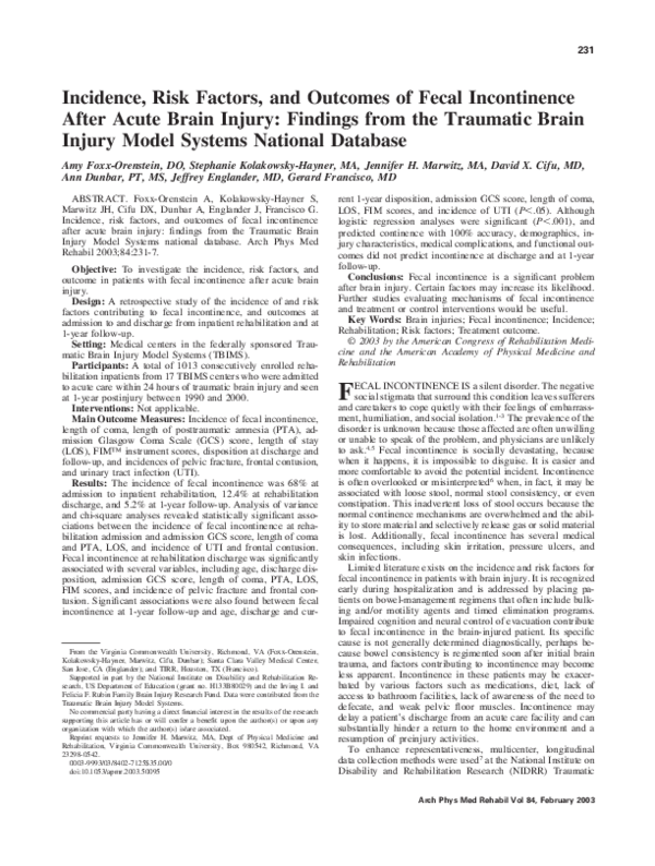 Pdf Incidence Risk Factors And Outcomes Of Fecal Incontinence After