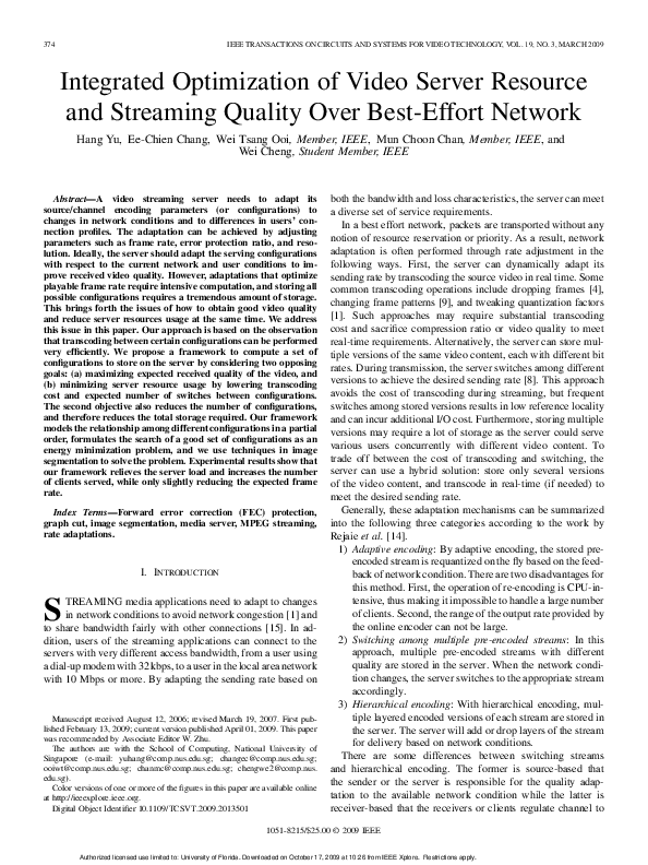 (PDF) Integrated Optimization of Video Server Resource and Streaming ...