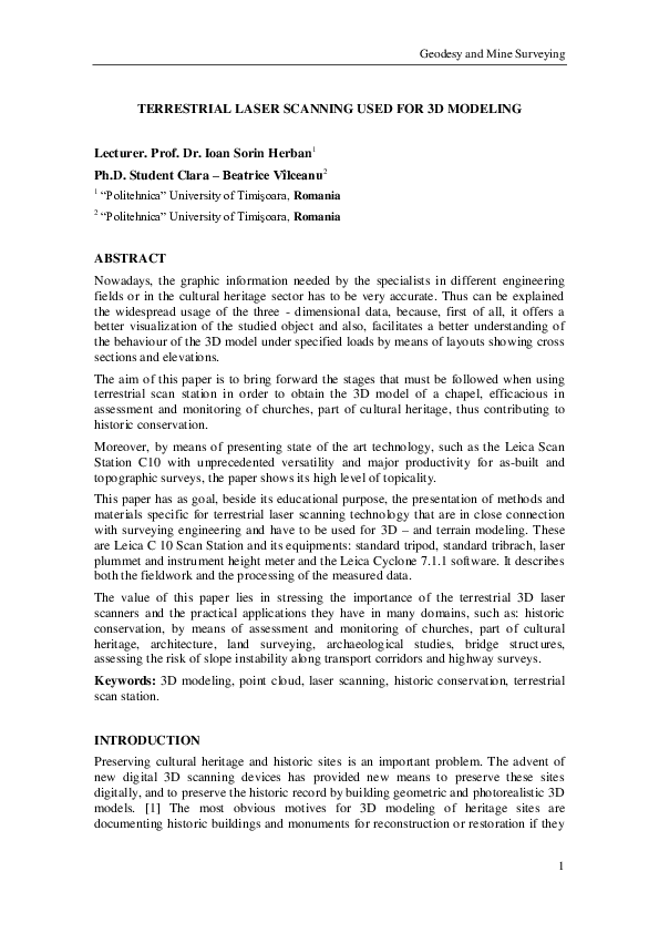 Pdf Terrestrial Laser Scanning Used For 3d Modeling