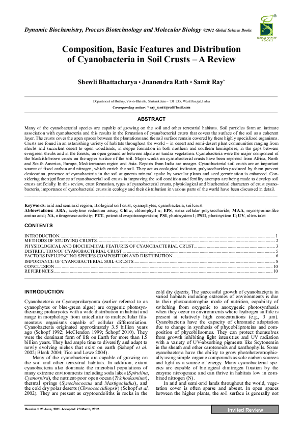 (PDF) Composition, Basic Features and Distribution of Cyanobacteria in Soil Crusts – A Review
