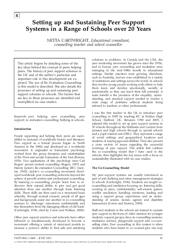 (PDF) Setting up and Sustaining Peer Support Systems in a Range of ...