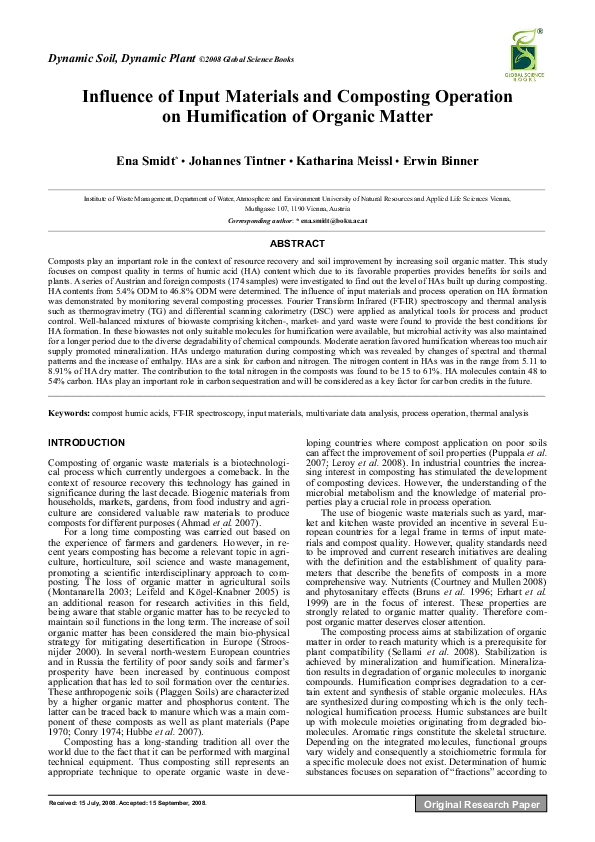 (PDF) Influence of Input Materials and Composting Operation on ...
