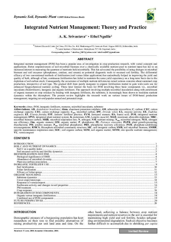 (PDF) Integrated Nutrient Management: Theory and Practice