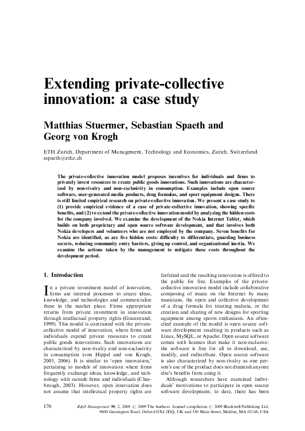 (PDF) Extending private-collective innovation: a case study