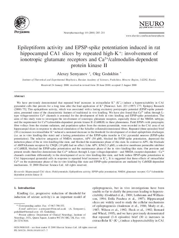 (PDF) Epileptiform activity and EPSP-spike potentiation induced in rat ...