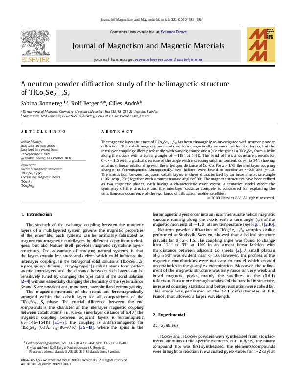 (PDF) A neutron powder diffraction study of the helimagnetic structure ...