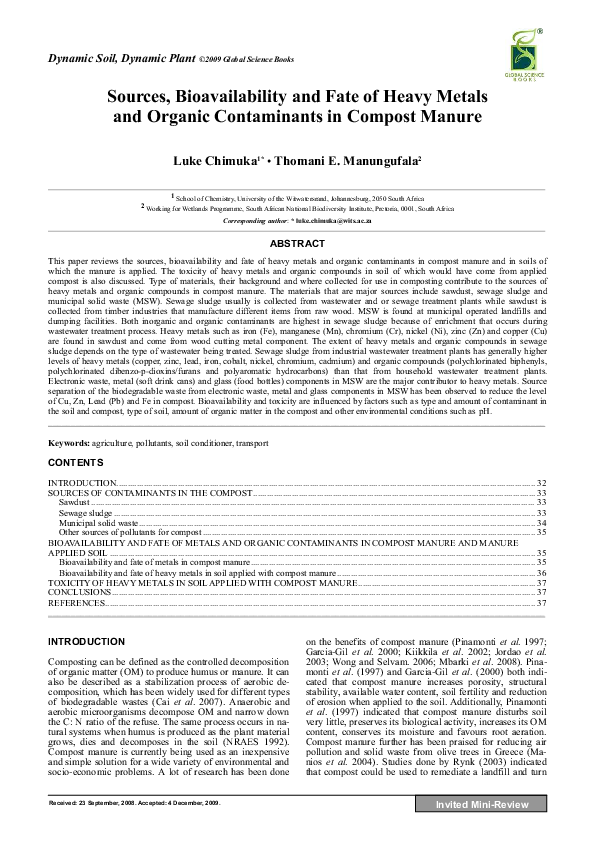 (PDF) Sources, Bioavailability and Fate of Heavy Metals and Organic ...