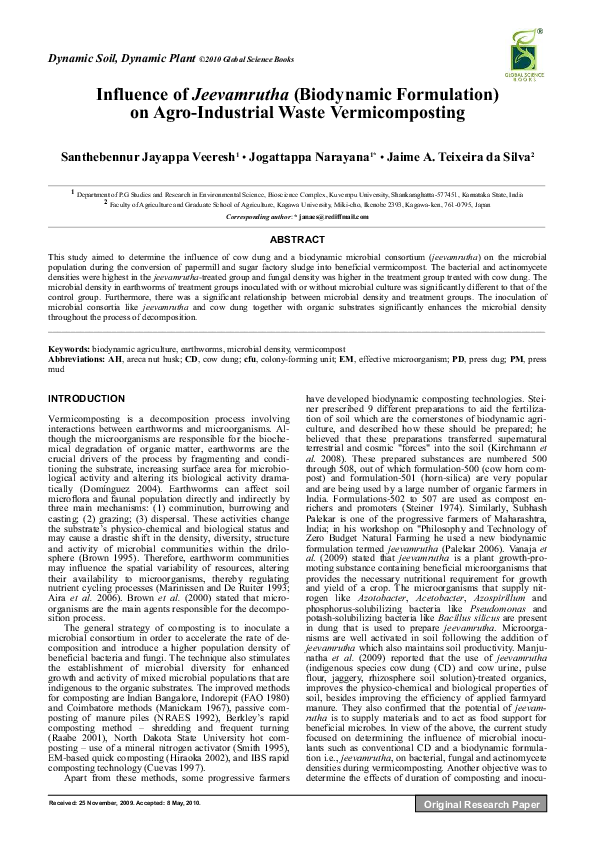 (PDF) Influence of Jeevamrutha (Biodynamic Formulation) on Agro ...