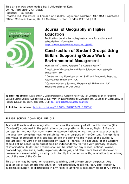 (PDF) Journal of Geography in Higher Education Construction of Student ...