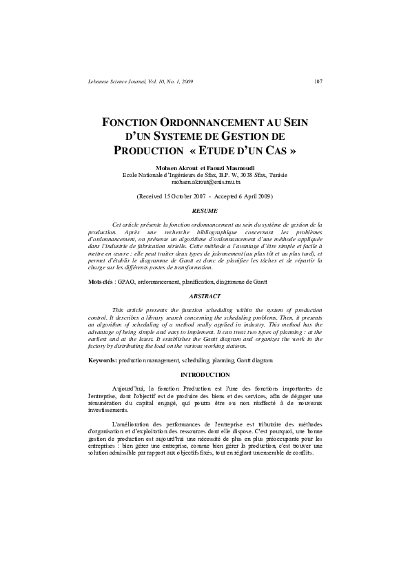 (PDF) Fonction Ordonnancement Au Sein D'Un Systeme De Gestion De ...
