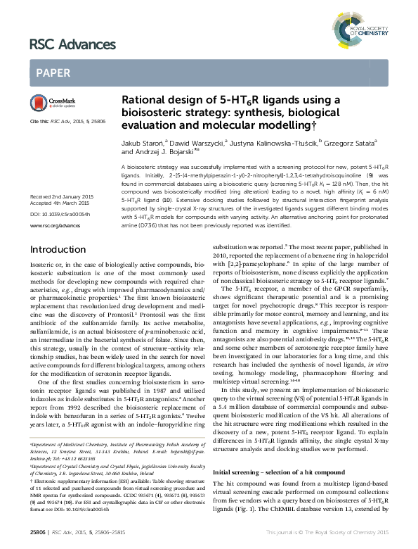 Rational design of 5-HT 6 R ligands using a bioisosteric strategy: synthesis, biological ...
