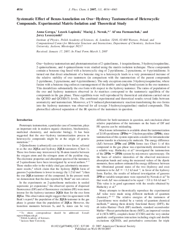 (PDF) Systematic Effect of Benzo-Annelation on Oxo−Hydroxy Tautomerism of Heterocyclic Compounds ...