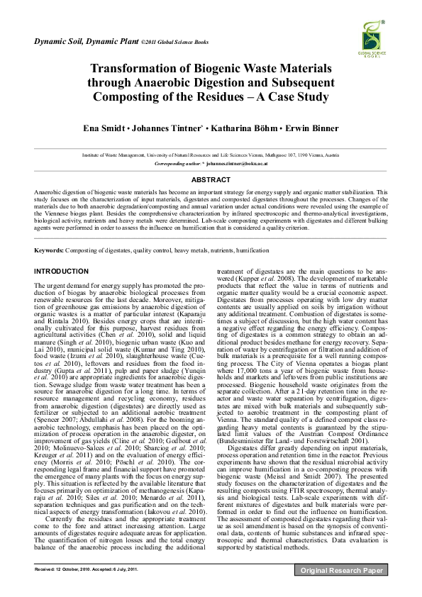 (PDF) Transformation of Biogenic Waste Materials through Anaerobic ...