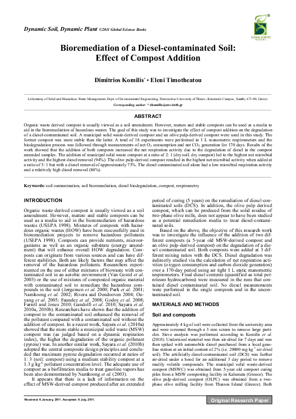 (PDF) Bioremediation of a Diesel-contaminated Soil: Effect of Compost Addition