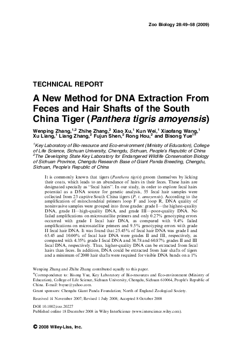 (PDF) A new method for DNA extraction from feces and hair shafts of the ...