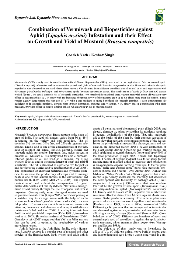 (PDF) Combination of Vermiwash and Biopesticides against Aphid ...