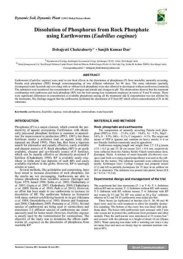 (PDF) Dissolution of Phosphorus from Rock Phosphate using Earthworms ...