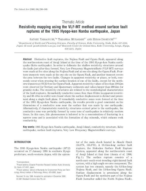 (PDF) Resistivity mapping using the VLF-MT method around surface fault ruptures of the 1995 ...