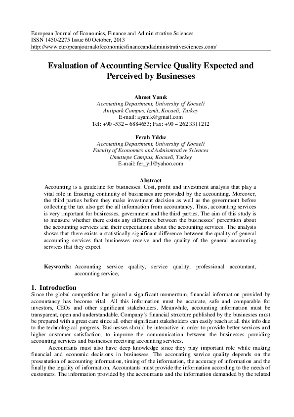 (PDF) Evaluation of Accounting Service Quality Expected and Perceived ...