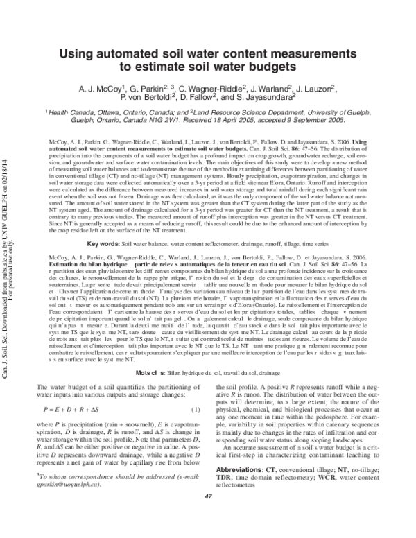 (PDF) Using automated soil water content measurements to estimate soil ...