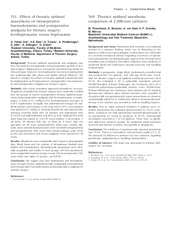 Pdf 569 Thoracic Epidural Anesthesia Comparison Of 2 Different