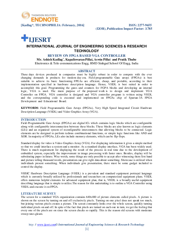 (PDF) IJESRT INTERNATIONAL JOURNAL OF ENGINEERING SCIENCES & RESEARCH TECHNOLOGY REVIEW ON FPGA ...