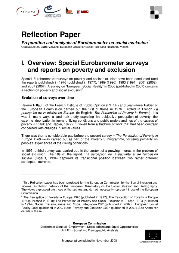 (PDF) I. Overview: Special Eurobarometer surveys and reports on poverty ...