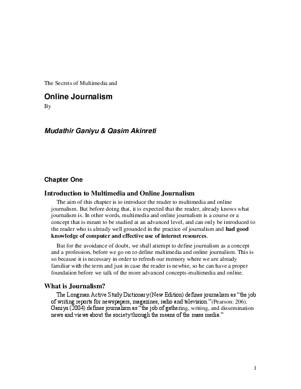 Online Journalism Introduction to Multimedia and Online Journalism