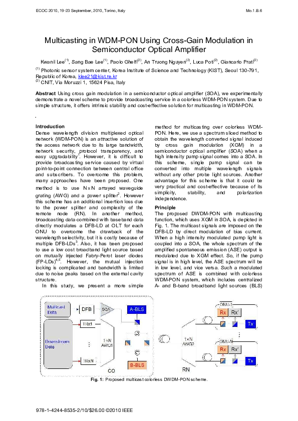 (PDF) Multicasting in WDM-PON using cross-gain modulation in ...