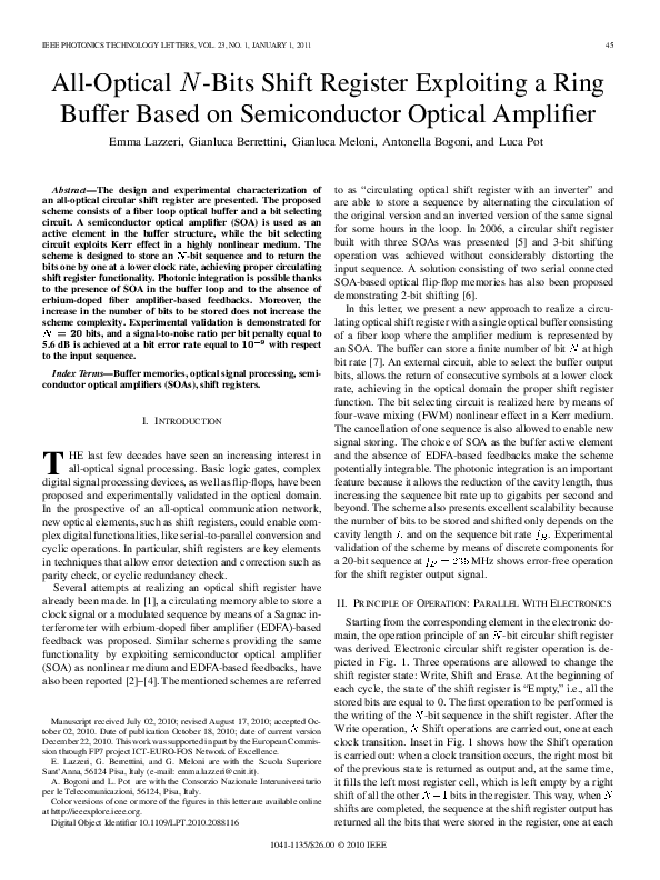 (PDF) All-Optical $N$ -Bits Shift Register Exploiting a Ring Buffer ...