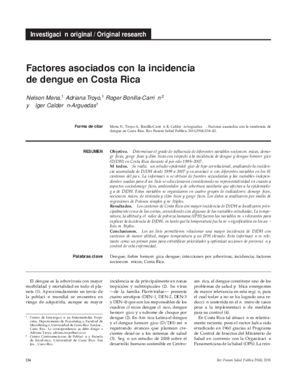 (PDF) Factores asociados con la incidencia de dengue en Costa Rica
