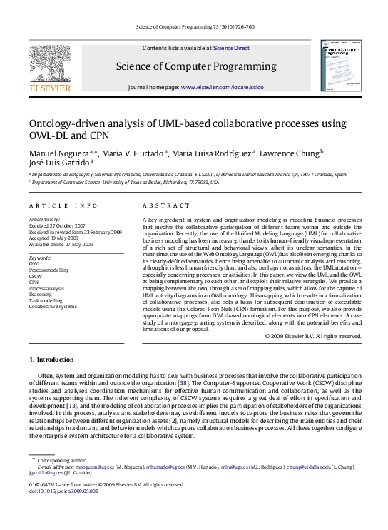 Pdf Ontology Driven Analysis Of Uml Based Collaborative Processes Using Owl Dl And Cpn