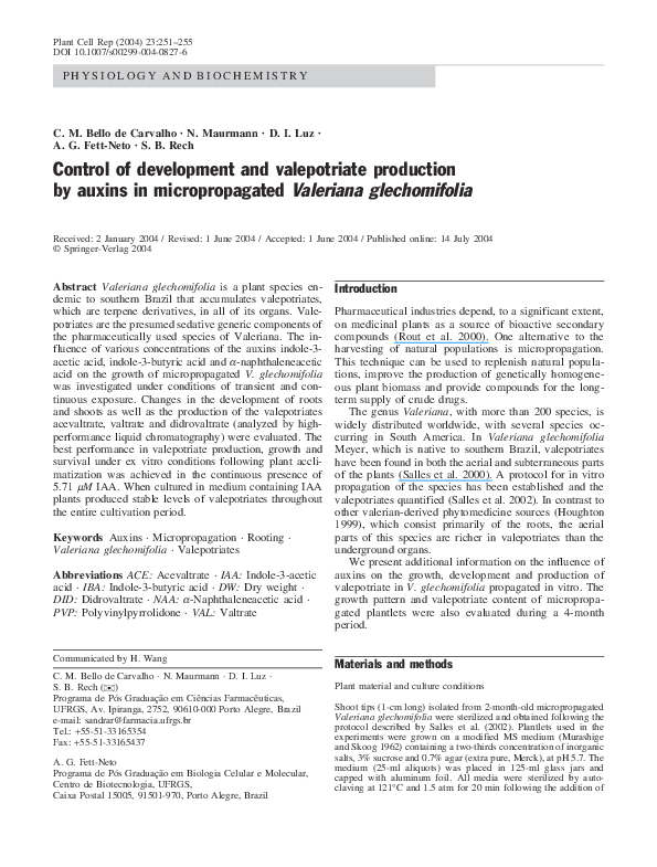 (PDF) Control of development and valepotriate production by auxins in ...