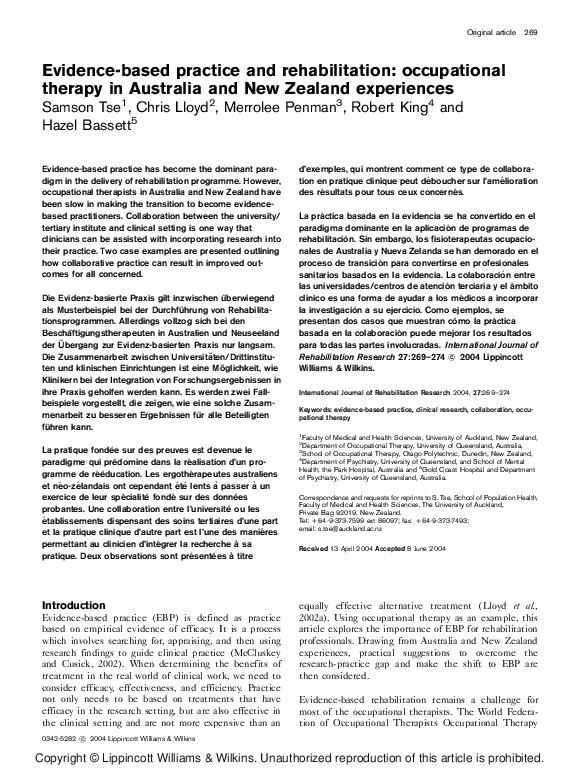 (PDF) Evidence-based practice and rehabilitation: occupational therapy ...