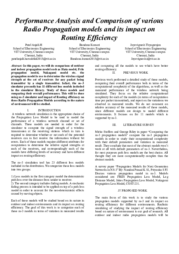 (DOC) Performance Analysis and Comparison of various Radio Propagation models and its impact on ...