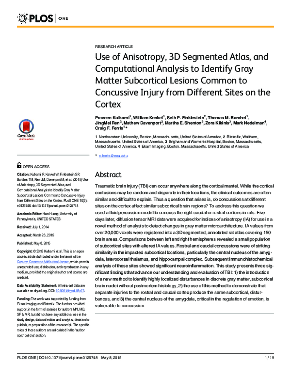 (PDF) Use of Anisotropy, 3D Segmented Atlas, and Computational Analysis to Identify Gray Matter ...