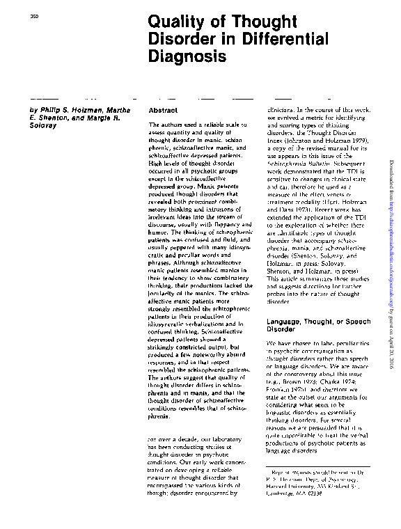 (PDF) Quality of Thought Disorder in Differential Diagnosis