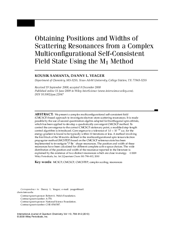 (PDF) Obtaining positions and widths of scattering resonances from a complex ...