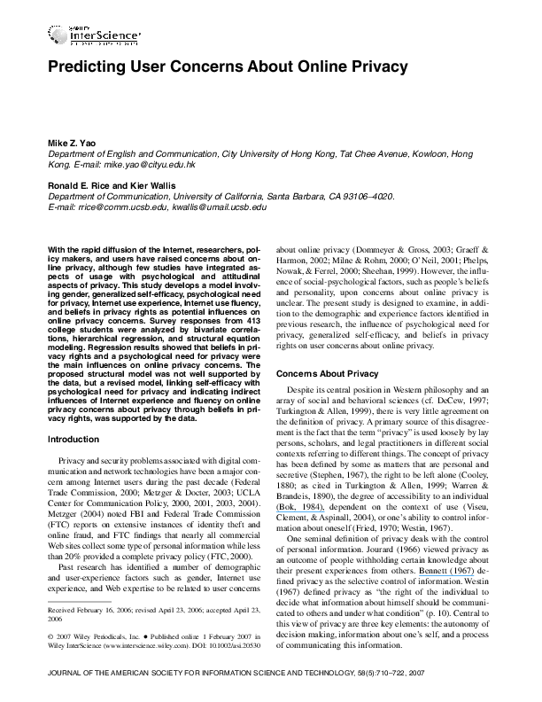 (PDF) Predicting user concerns about online privacy