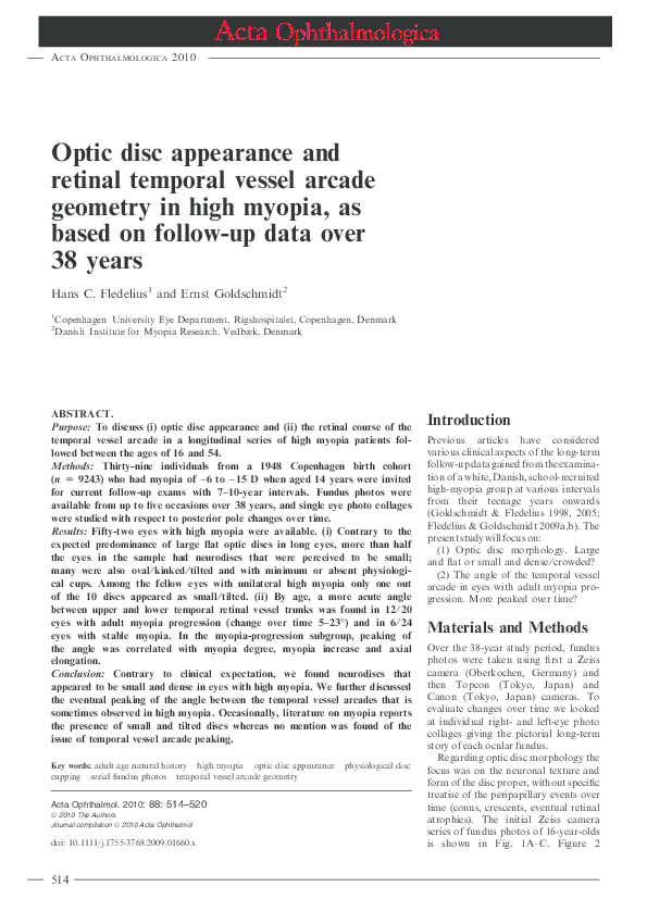 (PDF) Optic disc appearance and retinal temporal vessel arcade geometry ...