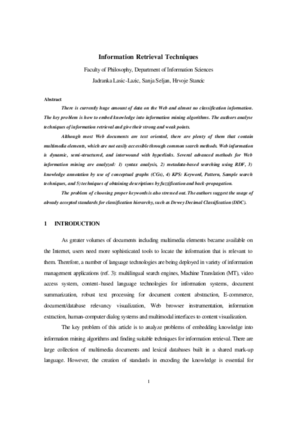 (PDF) Information Retrieval Techniques