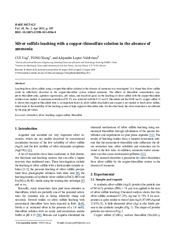 (PDF) Silver sulfide leaching with a copper-thiosulfate solution in the ...