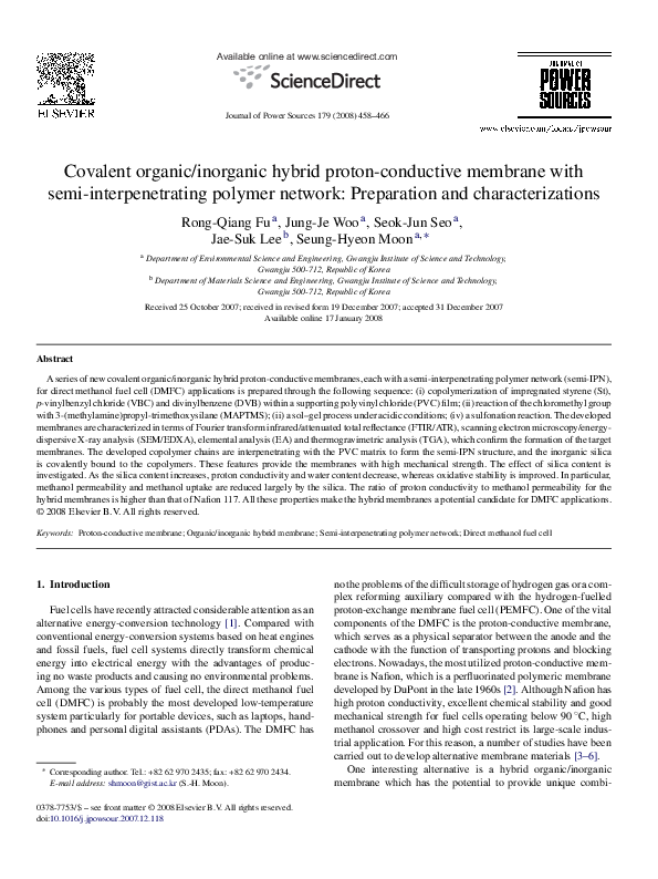 (PDF) Covalent organic/inorganic hybrid proton-conductive membrane with ...