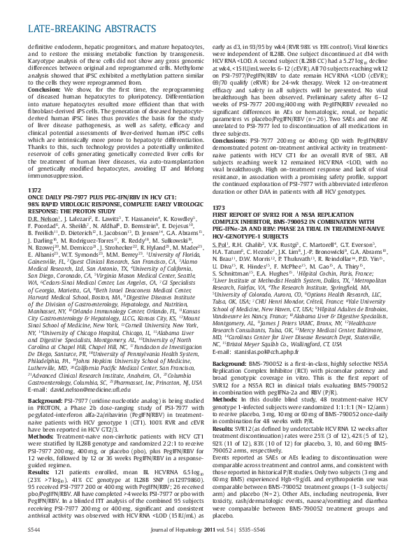 (PDF) 1372 ONCE DAILY PSI-7977 PLUS PEG-IFN/RBV IN HCV GT1: 98% RAPID ...