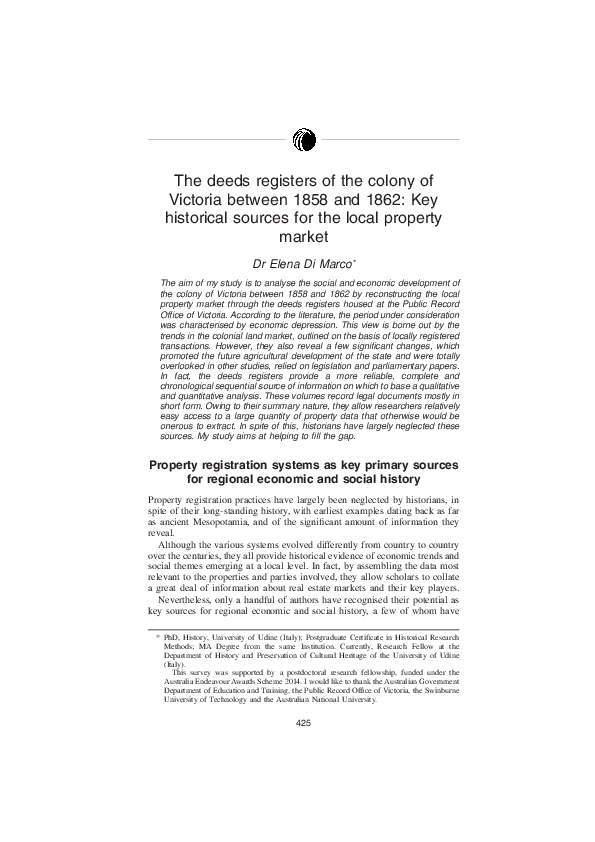 (PDF) The deeds registers of the colony of Victoria between 1858 and ...