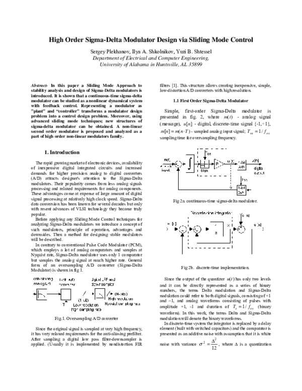 (PDF) High order sigma-delta modulator design via sliding mode control
