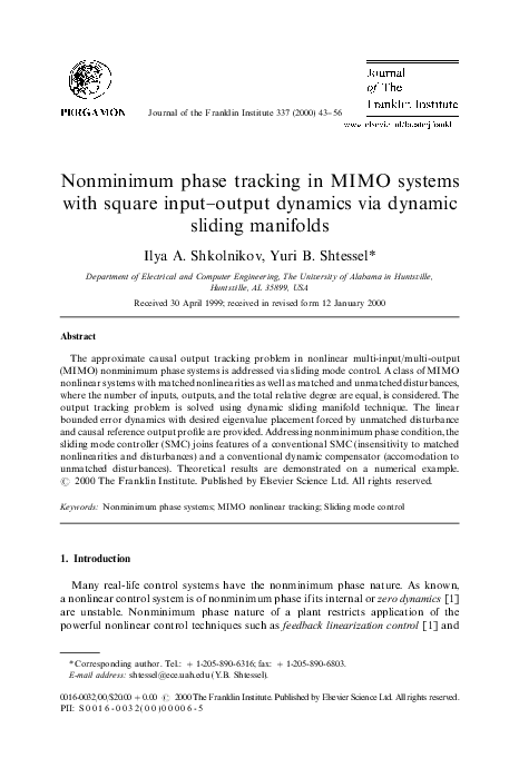 Pdf Nonminimum Phase Tracking In Mimo Systems With Square Input
