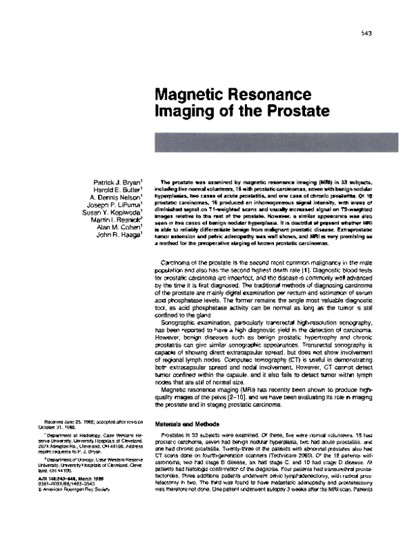 (PDF) Magnetic resonance imaging of the prostate